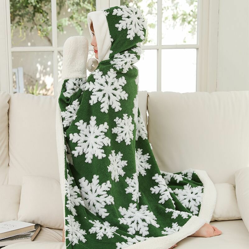 Большой плед-накидка с капюшоном, утолщенный плюшевый плащ, студенческий плед, офисный ленивый плед