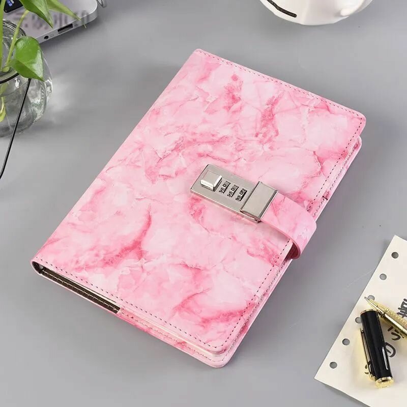 Блокнот A5, 96 листов, кодовый замок, искусственная кожа, розовый