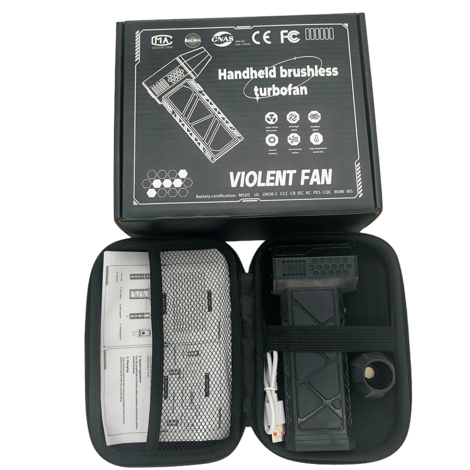 Handheld Brushless Motor Jet Fan 130000RPM 200W Blower Compressed Air Duster Keyboard Cleaning Tool with Type-C Charging Interface black grey 2*3000mAh 18650 lithium battery ABS metal 143*93*39mm 307g