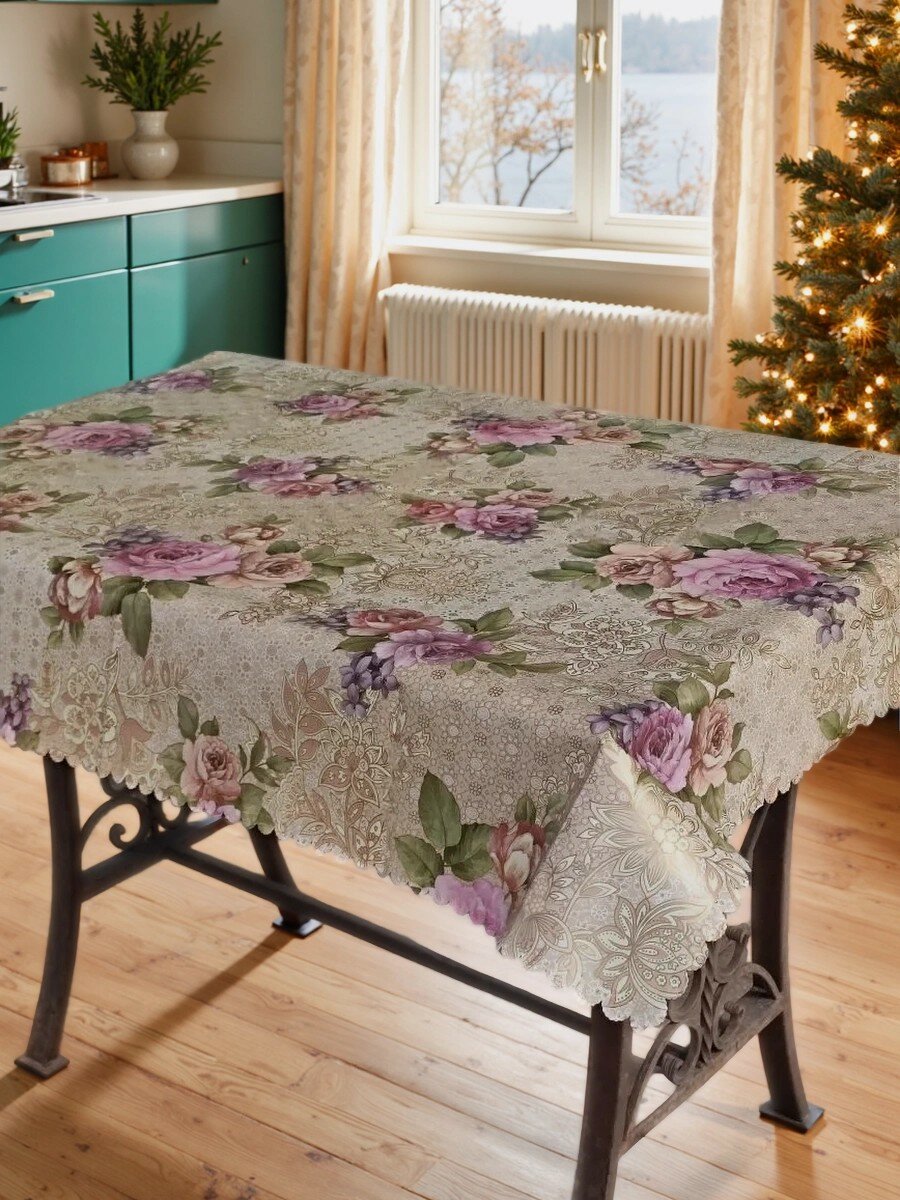 Скатерть на стол Laid Table клеенка для кухни 105 x135 тканевая основа водоотталкивающая новогодний декор для дома