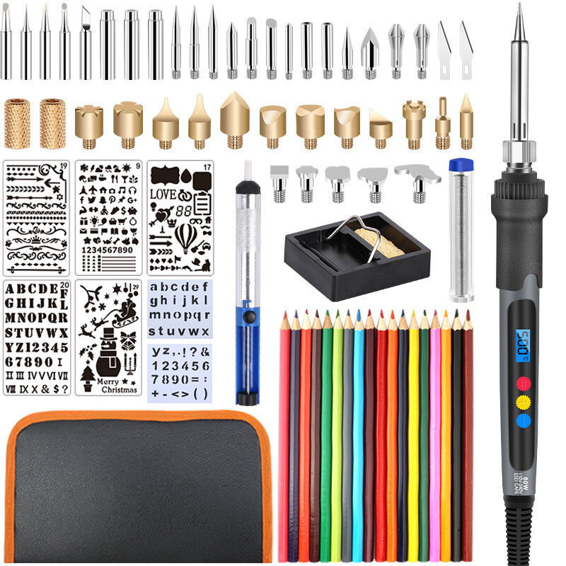 Набор электрических паяльников с цифровым дисплеем для пирографии 110V, огненная паяльная ручка, набор для выжигания по дереву