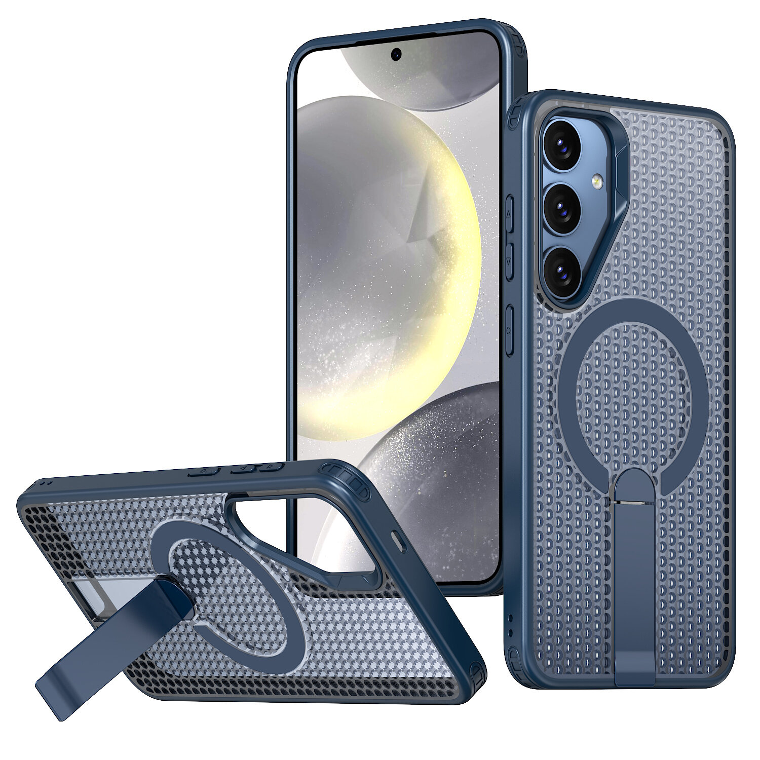 Чехол Для Samsung Galaxy S25 FE / Самсунг Галакси S25 FE, soft touch, накладка, поликарбонат (PC), защита камеры, ударопрочный, встроенная подставка, усиленные углы, Samsung, Samsung Galaxy S25 FE, blue,