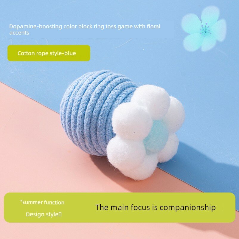 Кошачья игрушка-колокольчик с синей цветочной раскраской и звуком для независимой игры и ухода за зубами