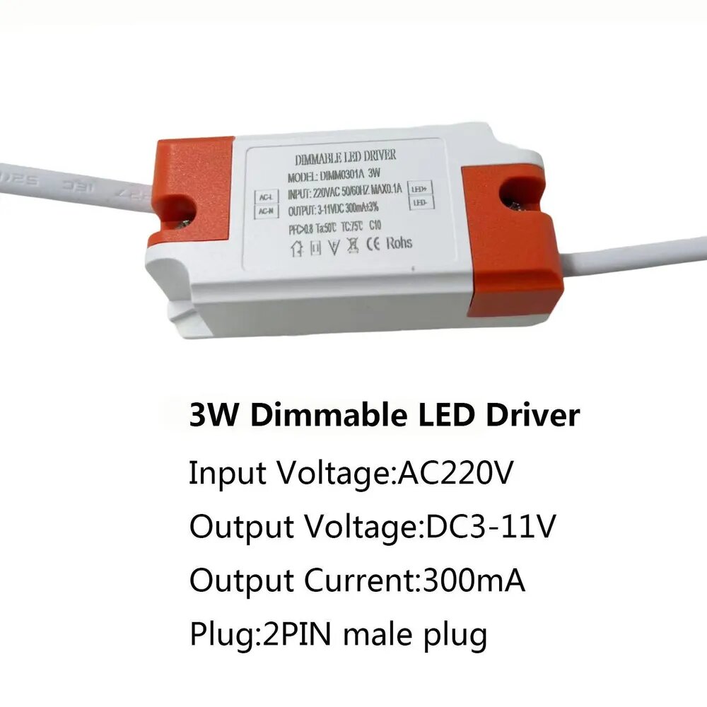 Диммируемый драйвер СИД 2PIN мужской 300mA 3W 5W 7W 8W 12W 15W 18W постоянный ток драйвер питания AC220V DownLighting трансформаторы