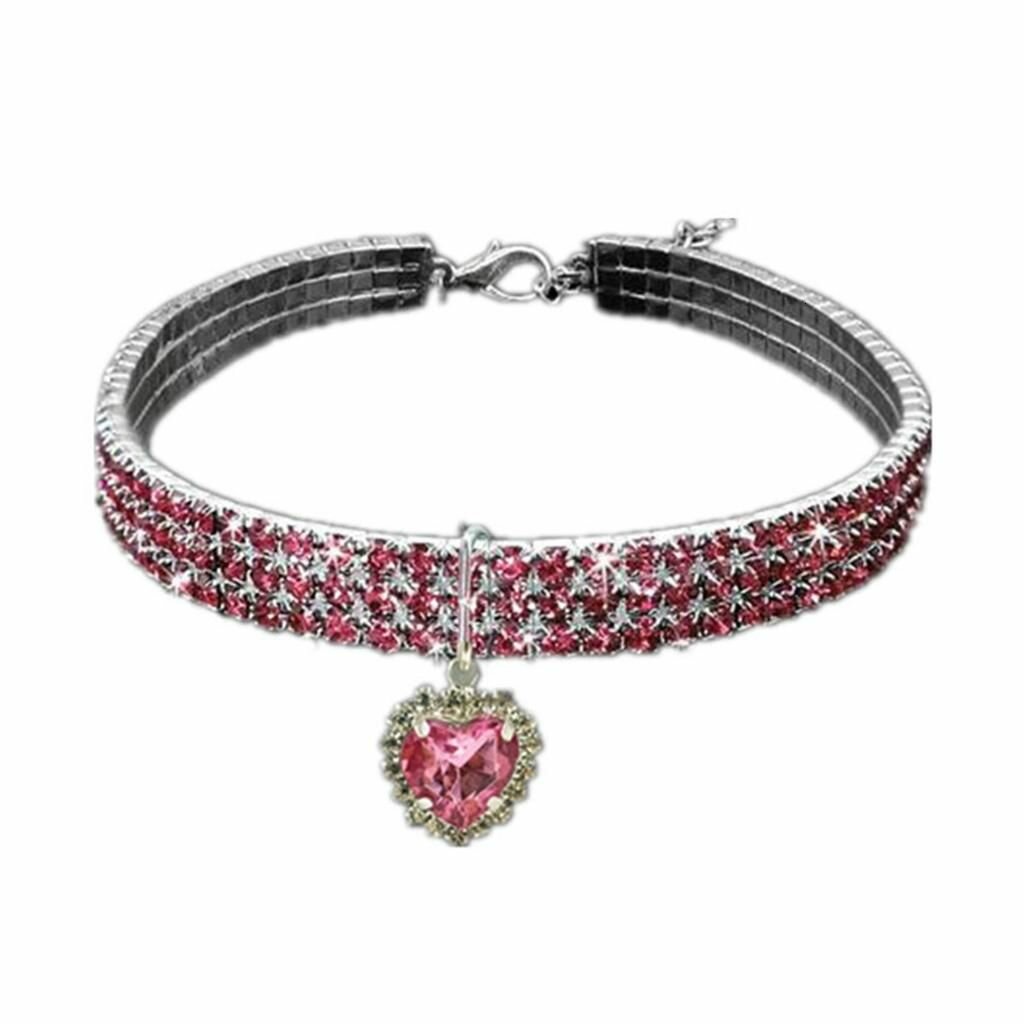 Эластичный ошейник для собак и кошек с подвеской в виде сердца, Розовый - M