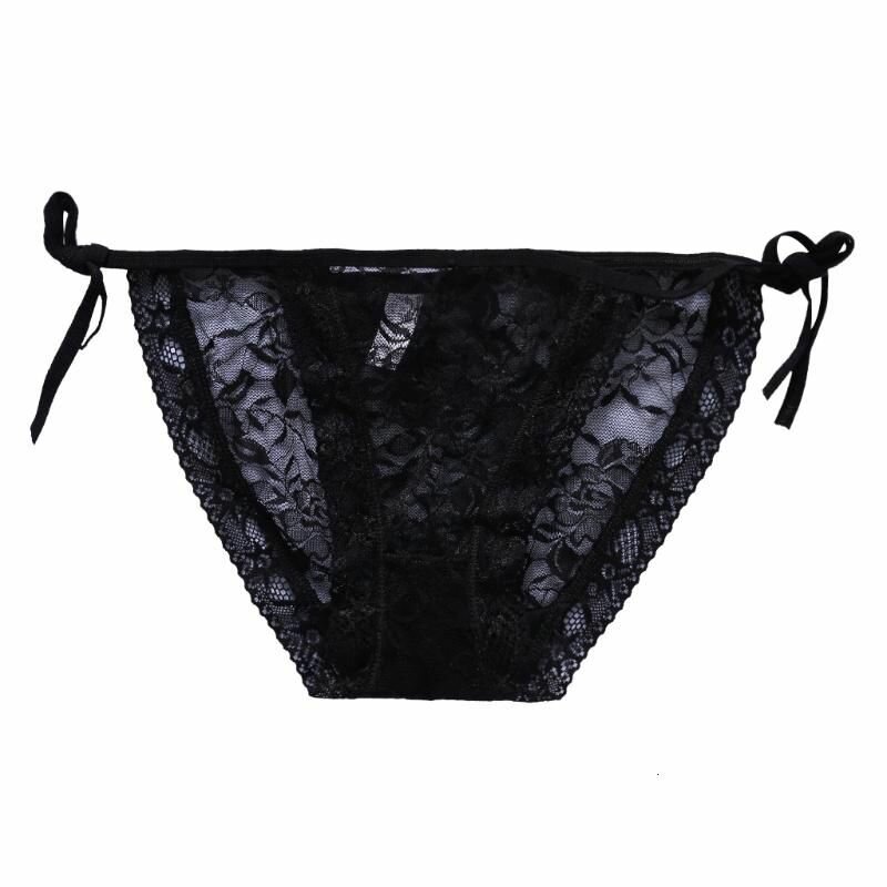 Женские стринги с кружевом и бантом, Черный