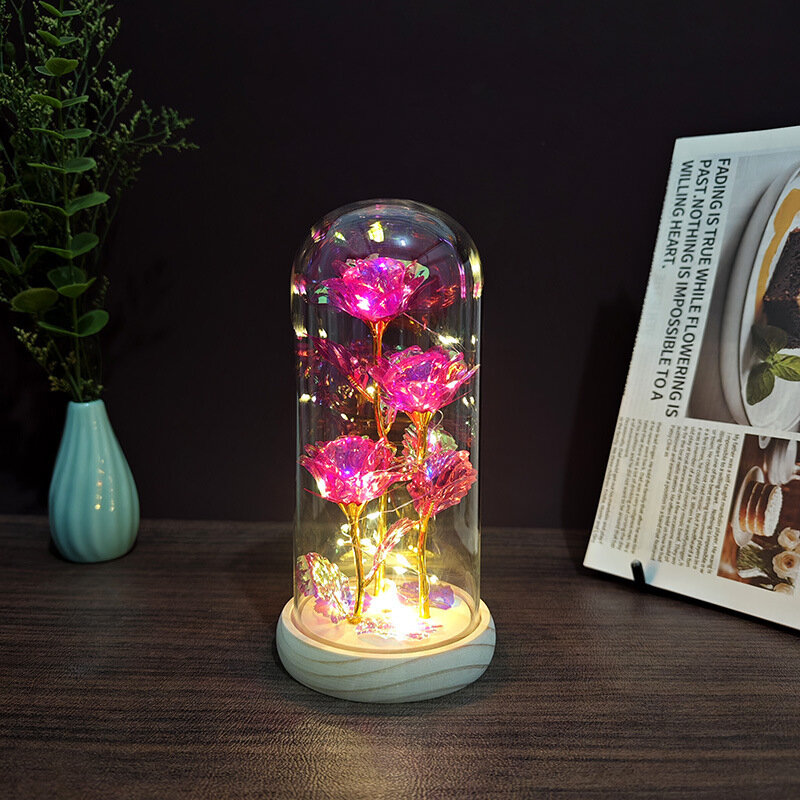 Ночник с золотой фольгой в виде вечной розы, креативный букет цветов для Дня святого Валентина, настольный атмосферный светильник