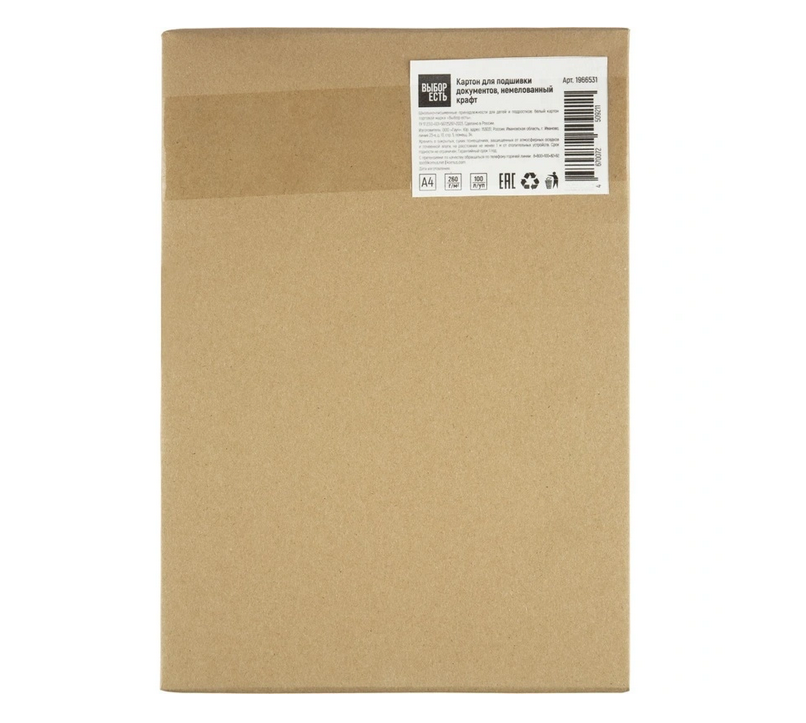 Картон белый для подшивки документов Выбор есть, А4, 100 листов, немелованный, 260 г/м2