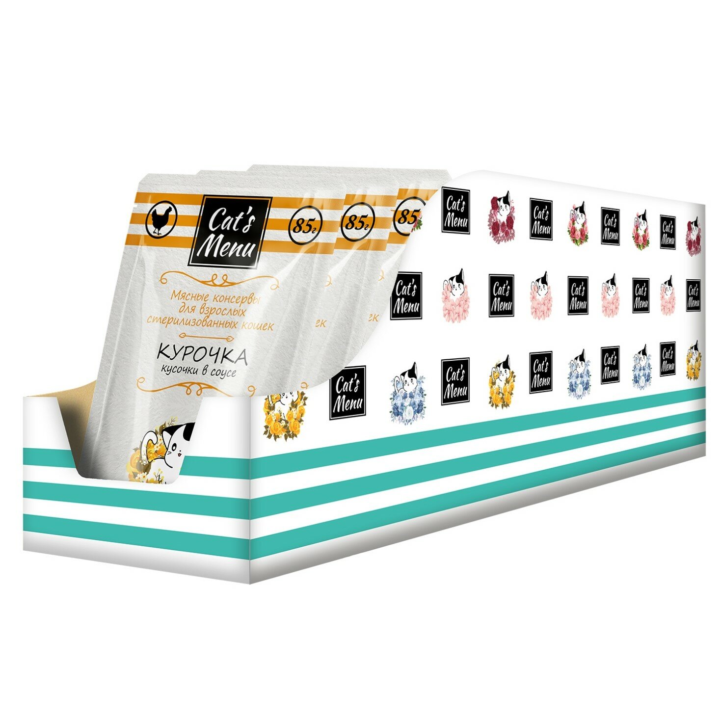 Cat`s Menu пауч для взрослых стерилизованных кошек с курочкой кусочки в соусе 85г*32шт