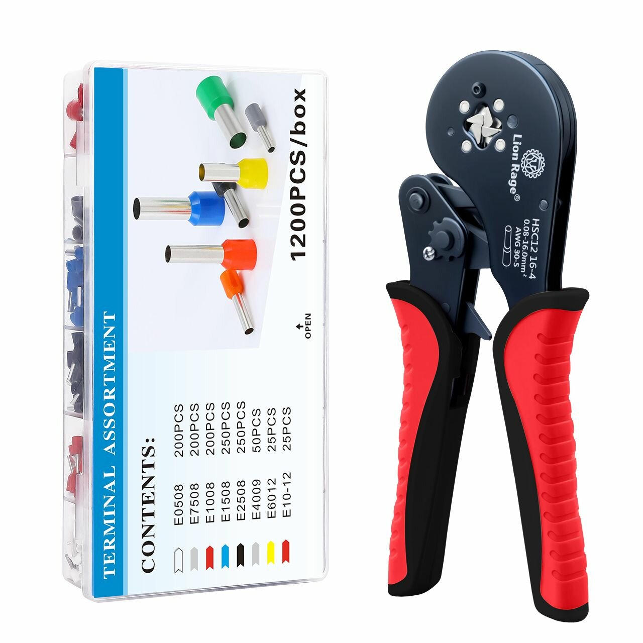 Комплект клеммный пресс 16-4 + 1200 клемм рядовых, для проводов 0.08-16mm / AWG26-5