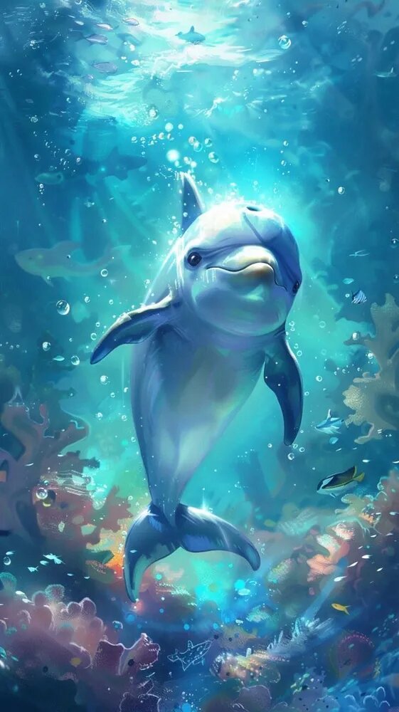 Алмазная Картина "дельфин" 5D Круглый Бриллиант 40х50 См.