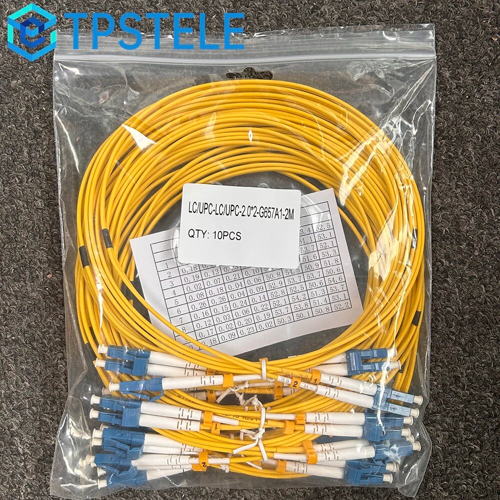 10 шт. оптоволоконный патч-кабель, 1/2/3/5 м, 2 волокна дуплекса, LC/UPC к LC/UPC, одномодовый OS2, плотно буферный желтый LSZH