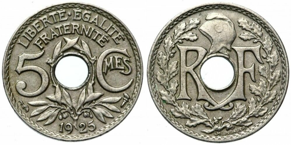 Франция 5 сантимов, 1920 - 1938 Оливковая ветвь XF