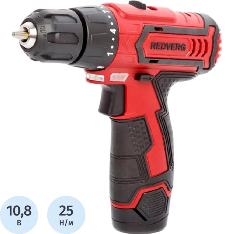 Дрель-шуруповерт аккум. REDVERG 10.8В, 25Нм, 2АКБ (1.5Ач) (RD-SD10L/2Y)