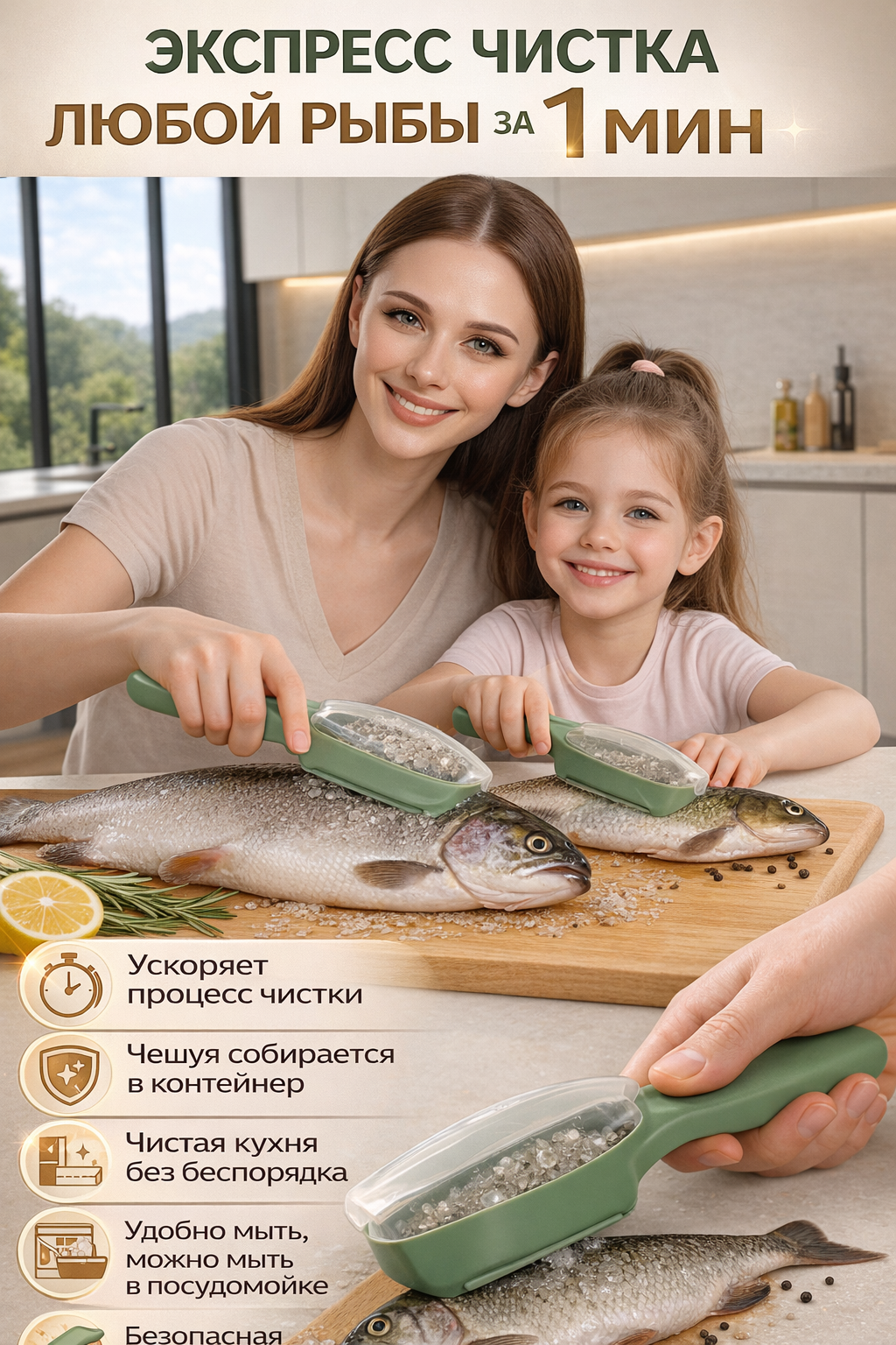 Рыбочистка с контейнером удаление чешуи рыбы премиум 2 шт, пластик, в подарок