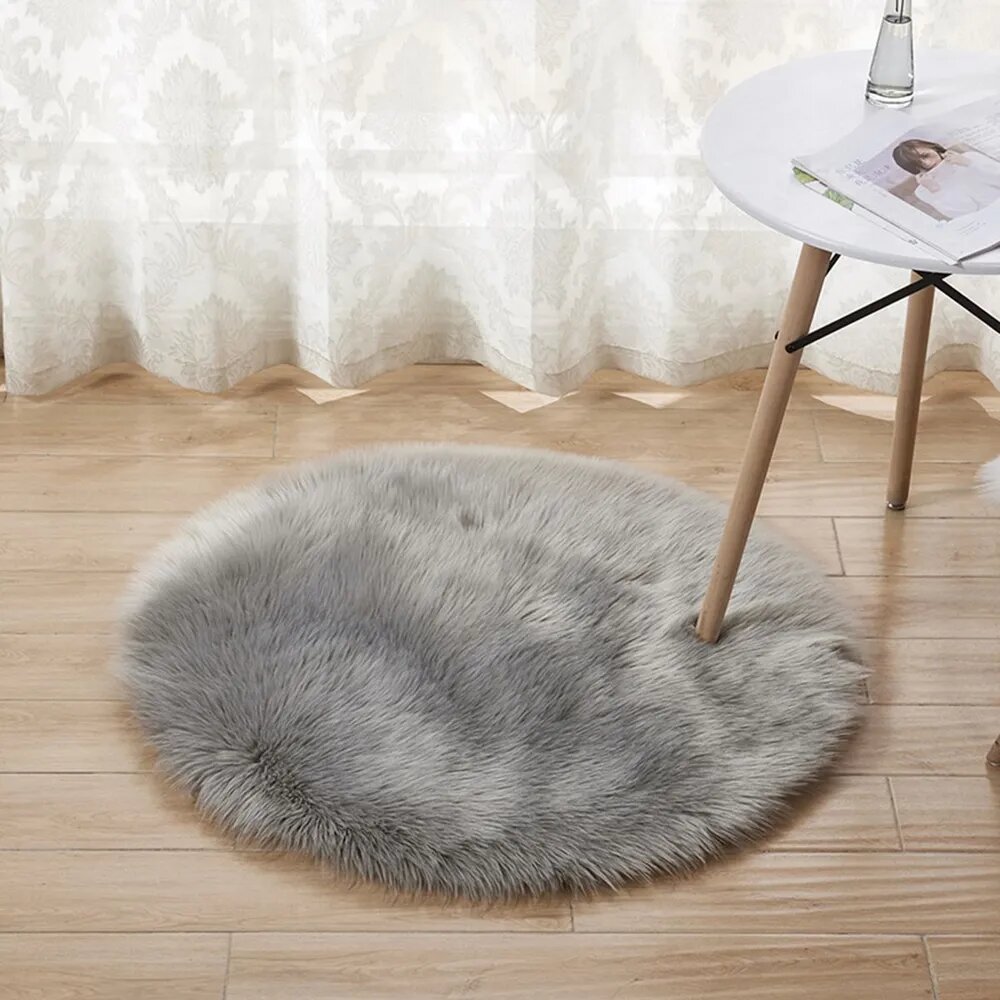 Ковер круглый 60x60 см, Смесовая ткань, Лавсан, Серый, современный стиль