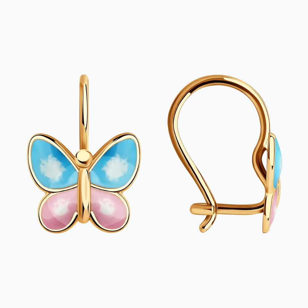 Серьги, красное золото, 585 проба, эмаль