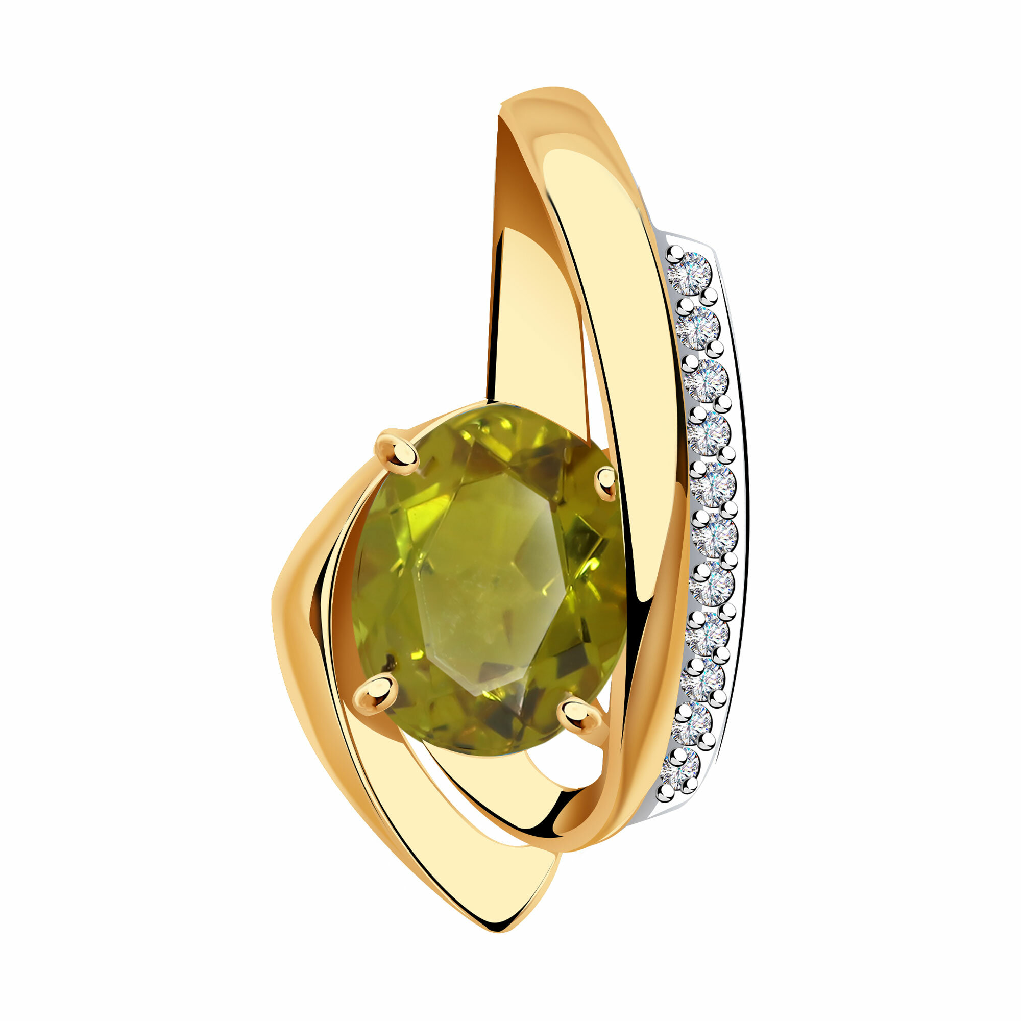 Подвеска, красное золото, 585 проба, фианит, султанит