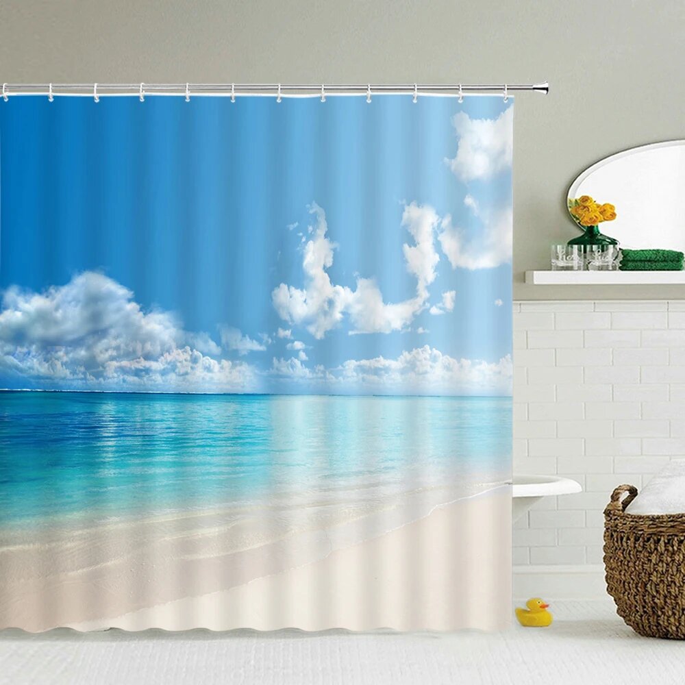 3D Морской пейзаж занавеска для душа из полиэстера 180*240 см W180xH180cm, 11