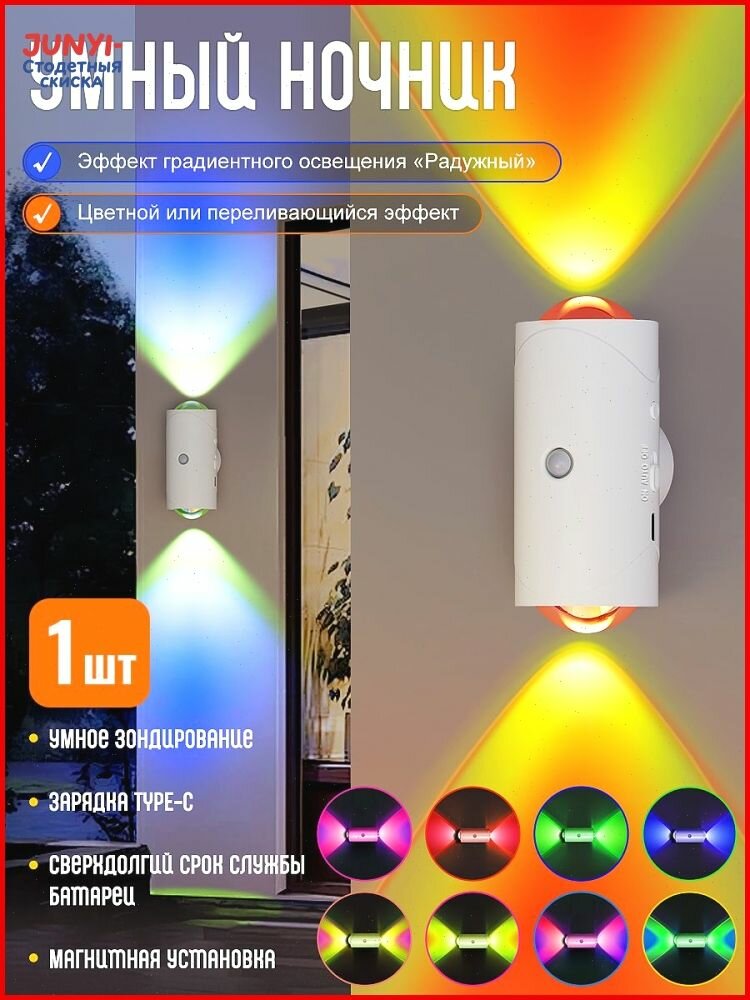 Ночник с датчиком движения, лампа закат RGB, умный светильник