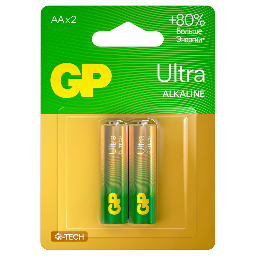 Батарейка GP Ultra G-Tech AA (LR6) 15AU алкалиновая, BC2, 10 штук, 374896