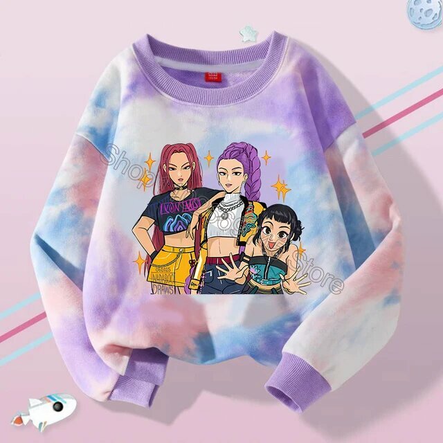 Новая детская толстовка с капюшоном K-Pop Demon Hunters с мультяшным принтом Kawaii, осенняя одежда с длинными рукавами для мальчиков и девочек, зимняя одежда, Размер:110