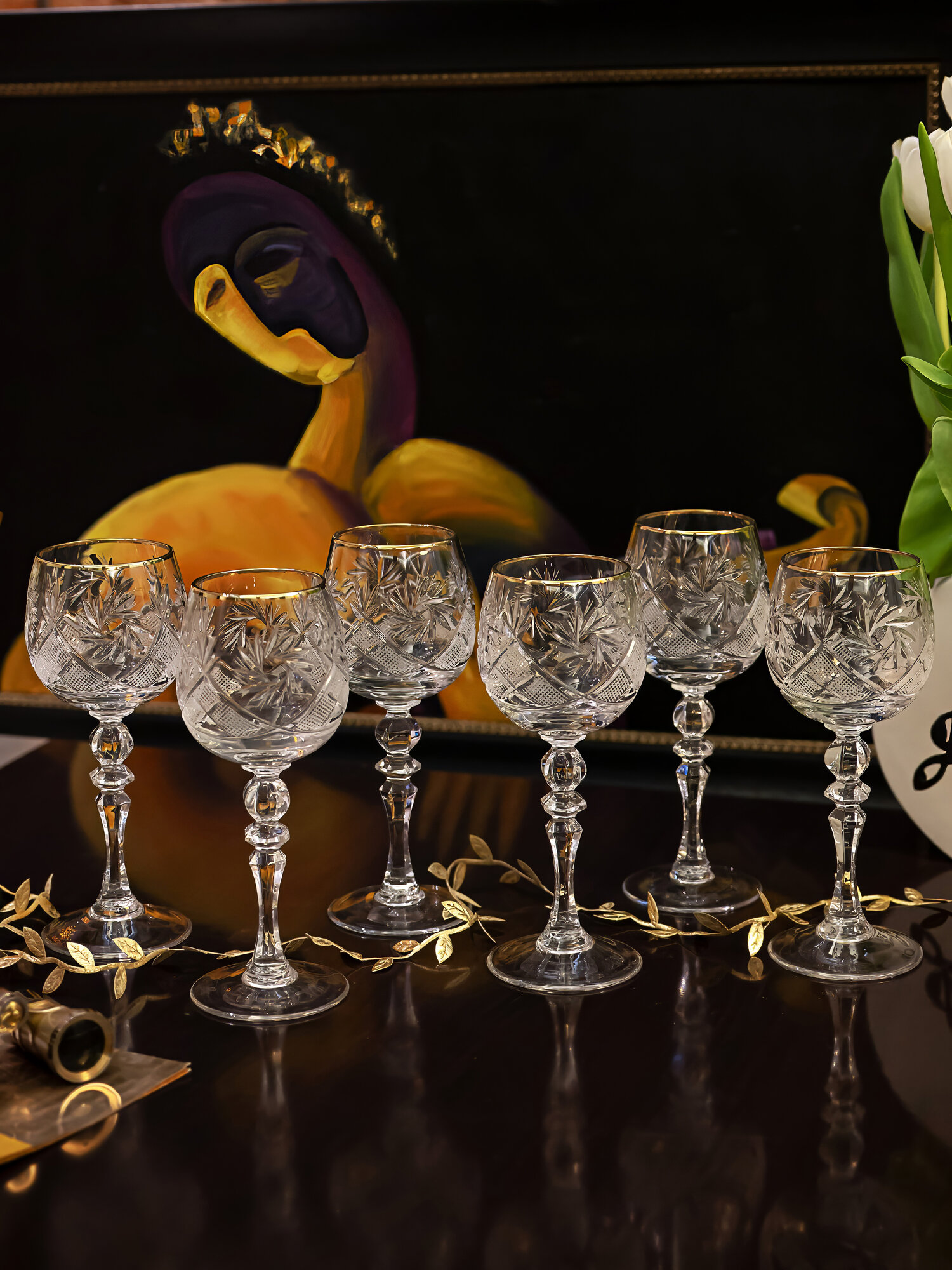 Хрустальные бокалы для белого и красного вина 230 мл. набор 6 шт. Неман 1000/1, 7565/230гр отводка золотом