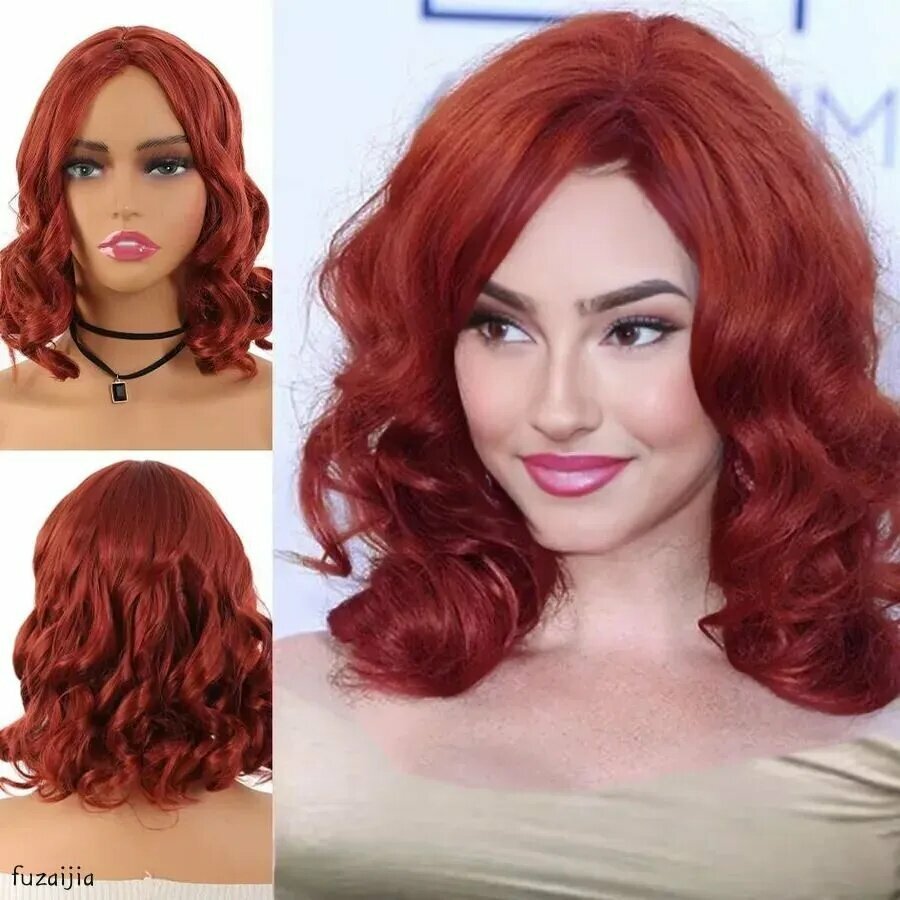 Парик натуральный 30 см рыжий короткий вьющийся парик Красный