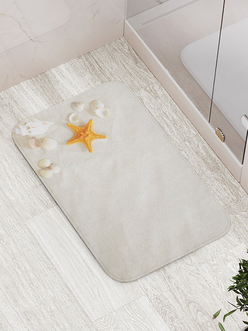 Коврик для ванной комнаты, туалета "Морская звезда с ракушками" противоскользящий, 52х77 см, JoyArty
