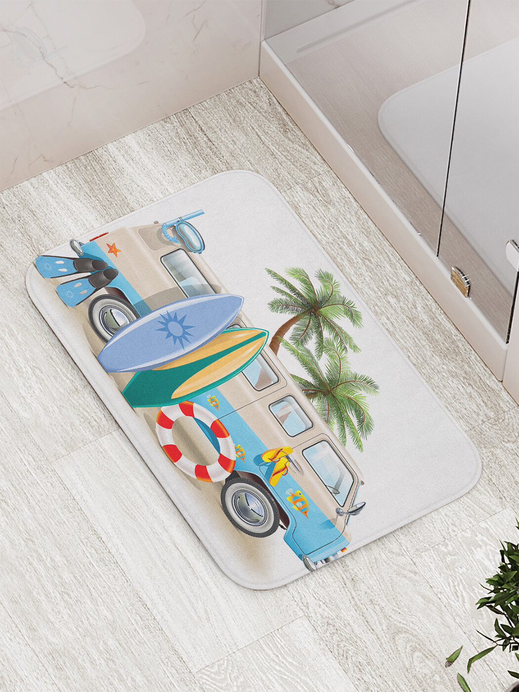 Коврик для ванной комнаты, туалета "Серфы в готовности" противоскользящий, 52х77 см, JoyArty