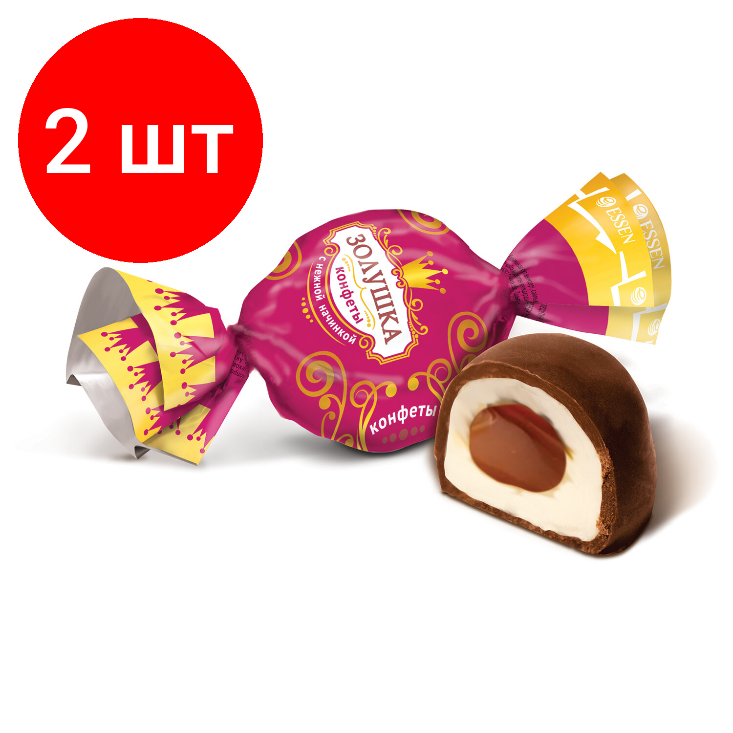 Комплект 2 шт, Конфеты глазированные ESSEN "Золушка" с молочным желе, 1000 г