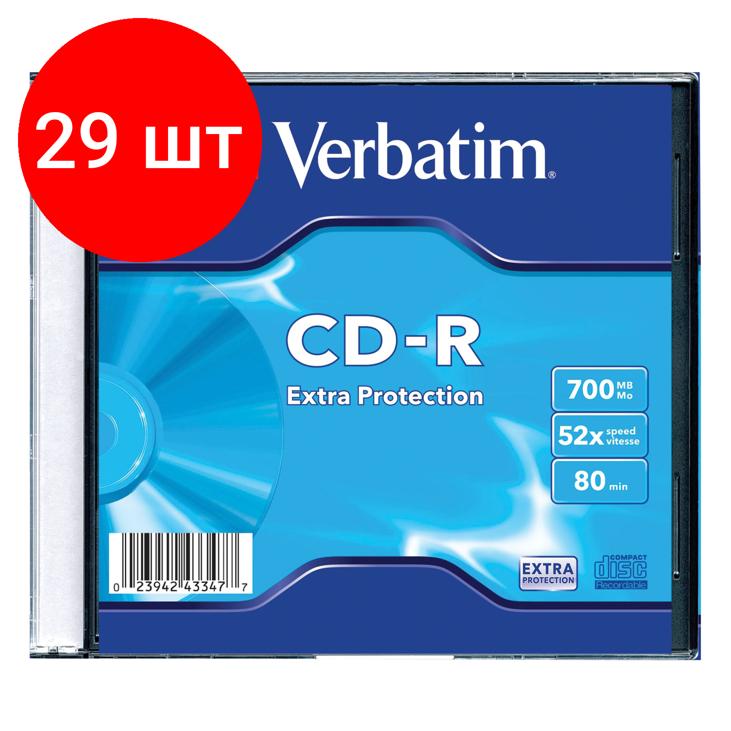 Комплект 29 шт, Диск CD-R VERBATIM DL, 700 Mb, 52х, Slim Case