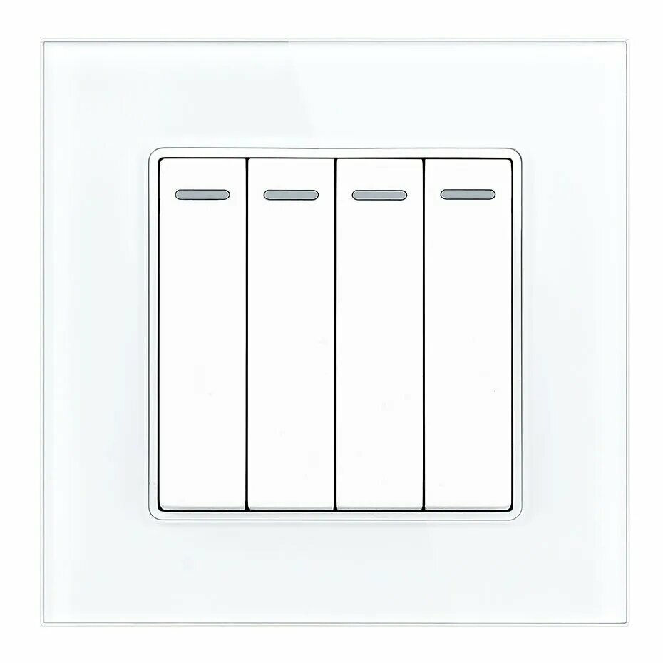 Выключатель механический четырехклавишные белый, рамка закаленное стекло