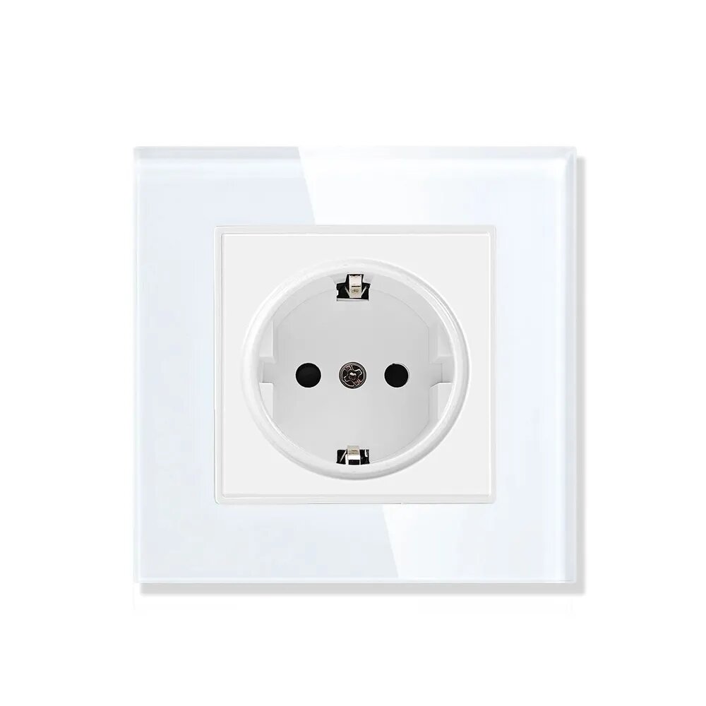 Розетка электрическая с заземлением, Панель закаленное стекло, 16A 3.5 кВт, одинарная белая