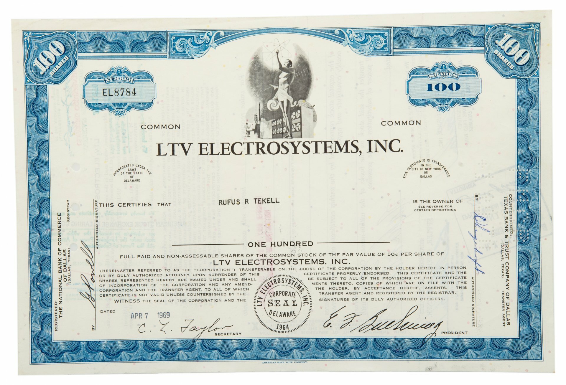 Акция США LTV ELECTROSYSTEMS, 1969 г