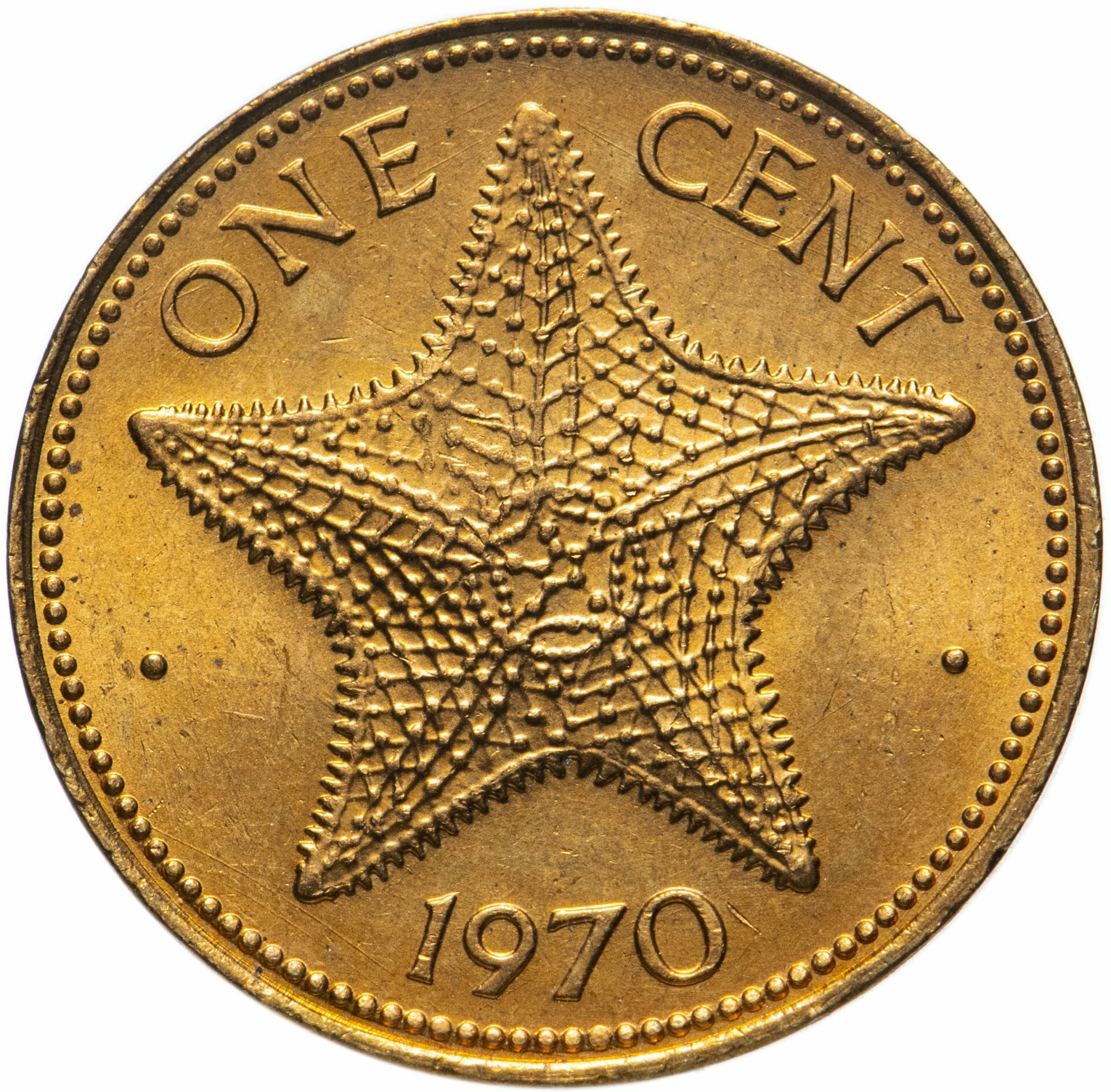 Багамы 1 цент 1970 "Морская звезда", Бронза, в сохранности AU-UNC