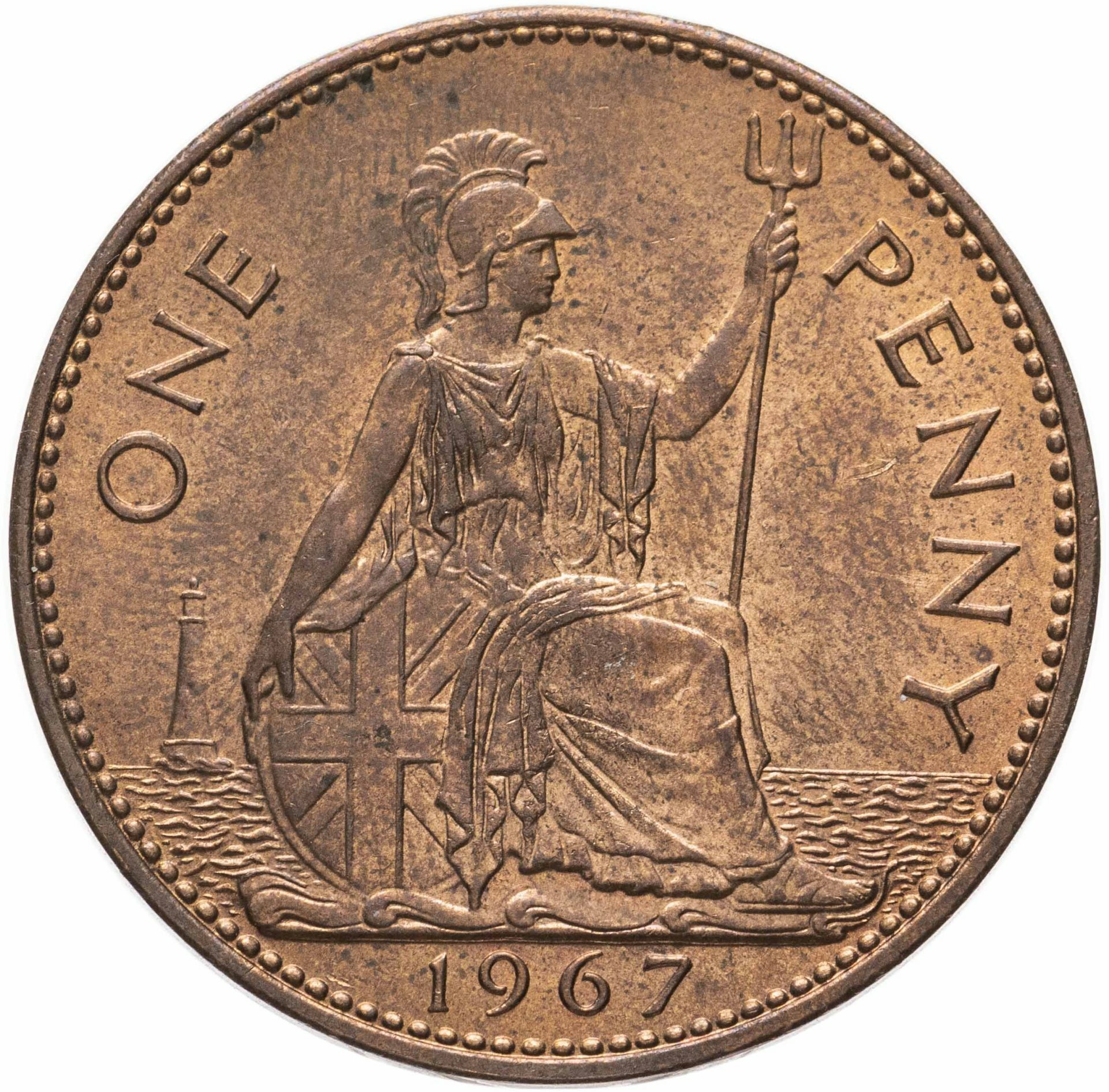Великобритания 1 пенни penny 1967, Бронза, в сохранности AU-UNC