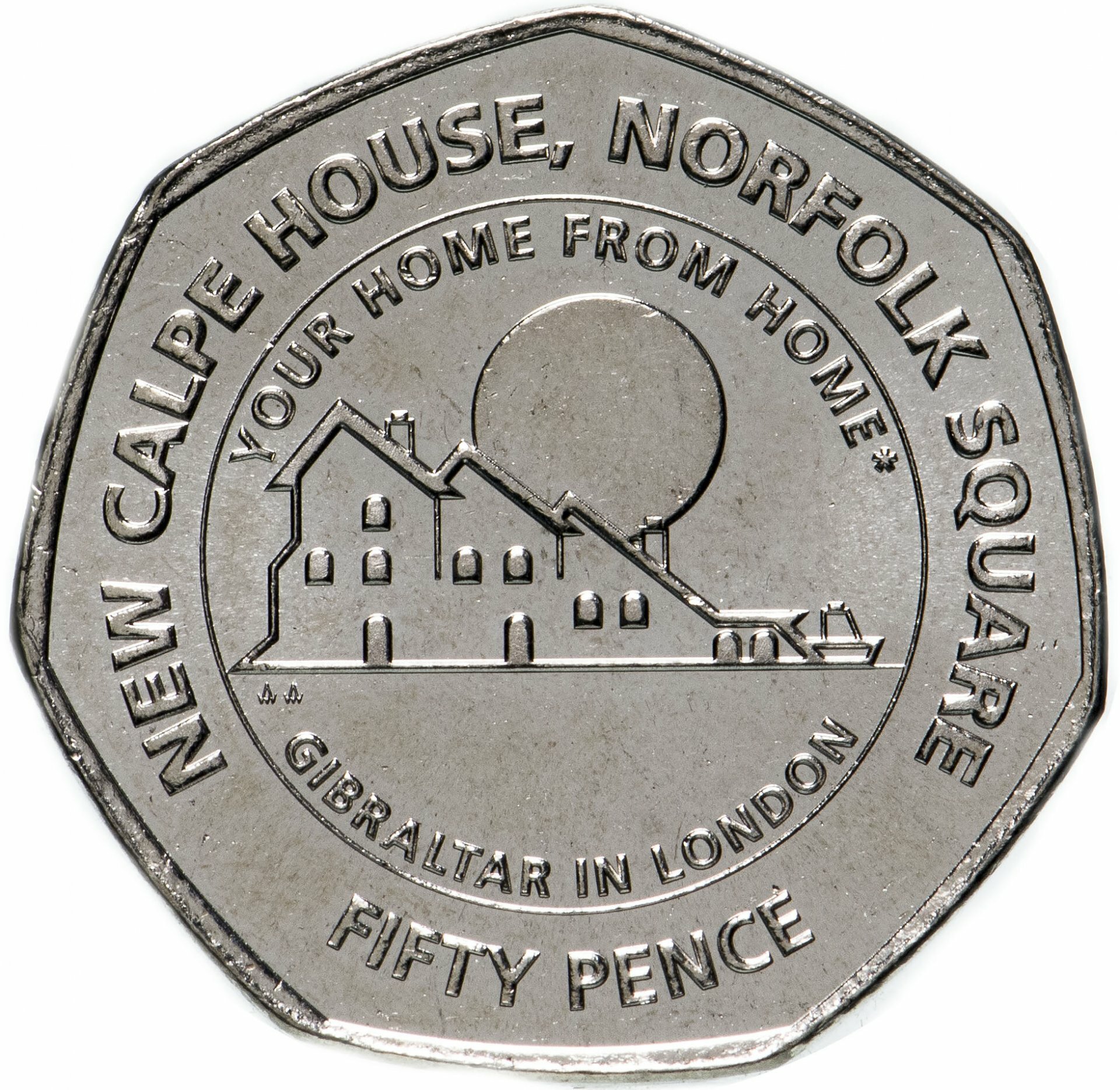 Гибралтар 50 пенсов 2018 "Новый Calpe House", Мельхиор медь-никель, в сохранности AU-UNC
