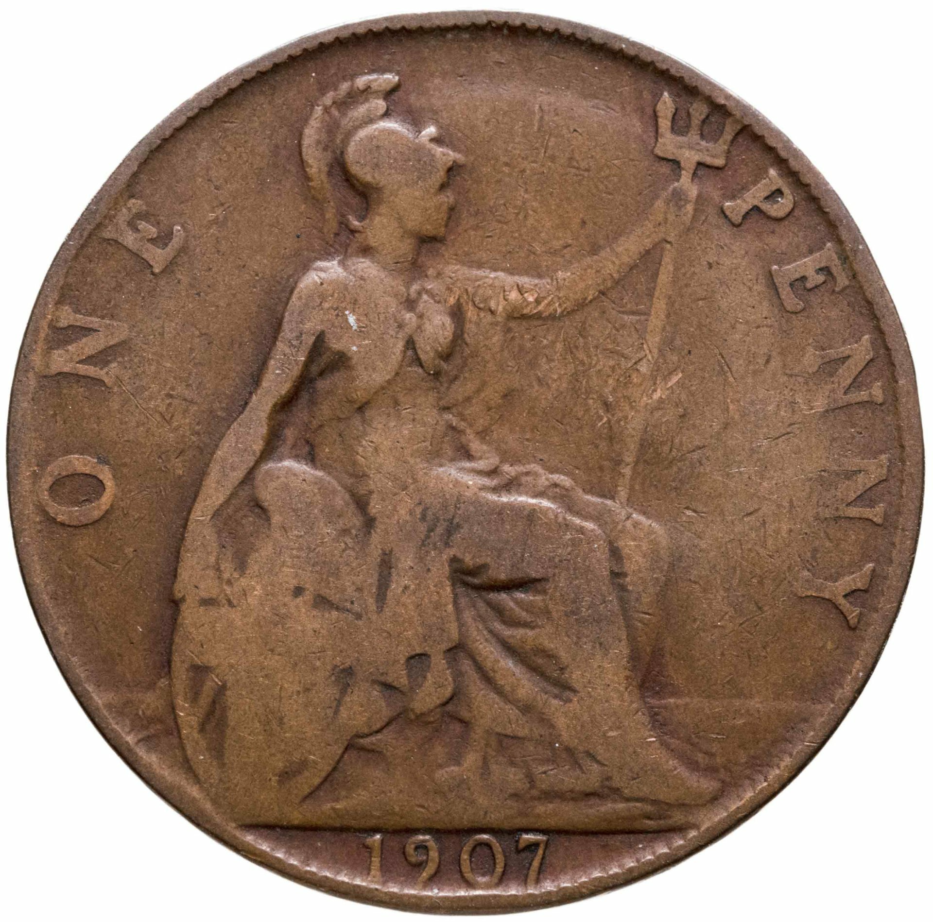 Великобритания 1 пенни penny 1907, Бронза, в сохранности F
