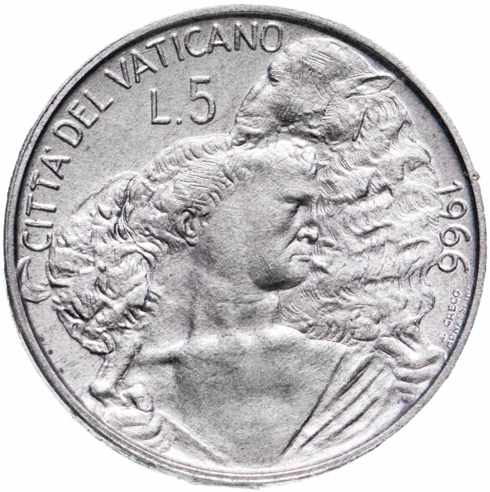 Ватикан 5 лир lire 1966, Алюминий, в сохранности UNC