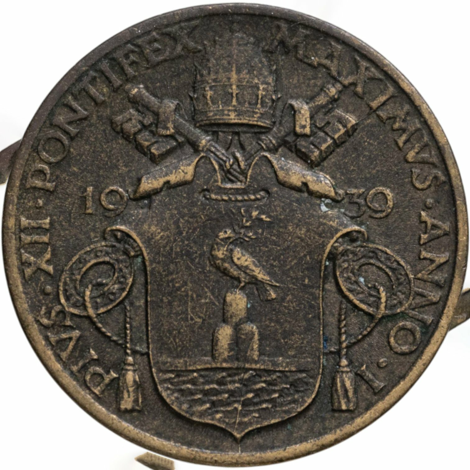 Ватикан 10 чентезимо centesimi 1939, Бронза, в сохранности VF-XF