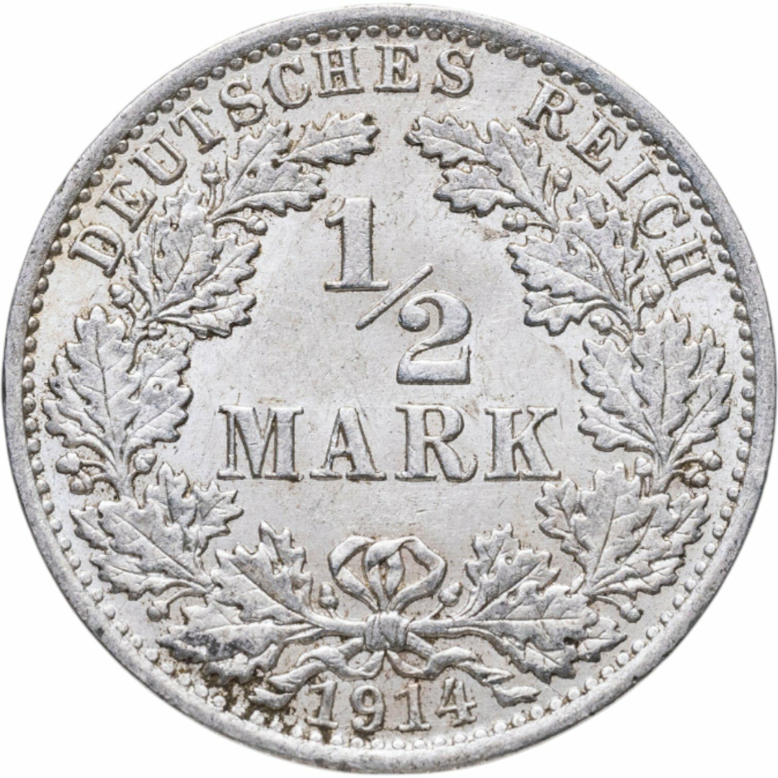 Германия 1/2 марки mark 1914 Знак монетного двора: "A" - Берлин, Серебро 900, в сохранности AU-UNC