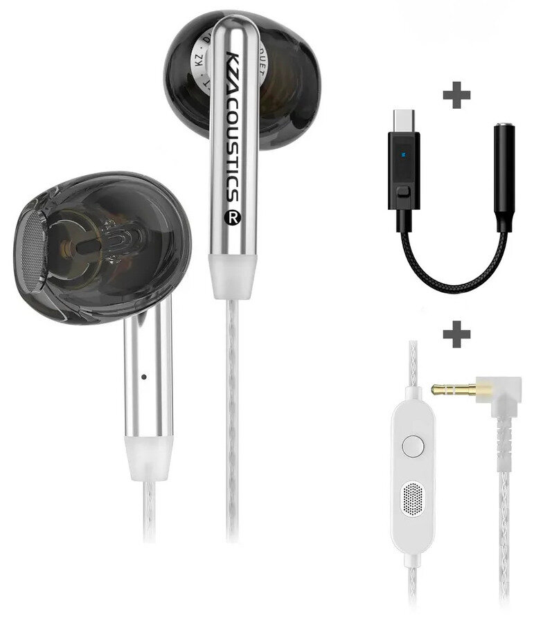 KZ Duet с микрофоном USB Type-C, черный, проводные наушники