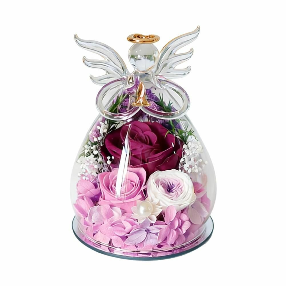 Хрустальный цветок "Ангел", засушенная роза, подарок на 8 марта, годовщину, свадьбу, день рождения