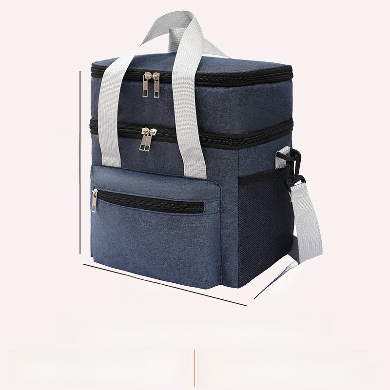 Lunch bag oxford cloth double layer insulated portable cooler for camping and office use dark blue