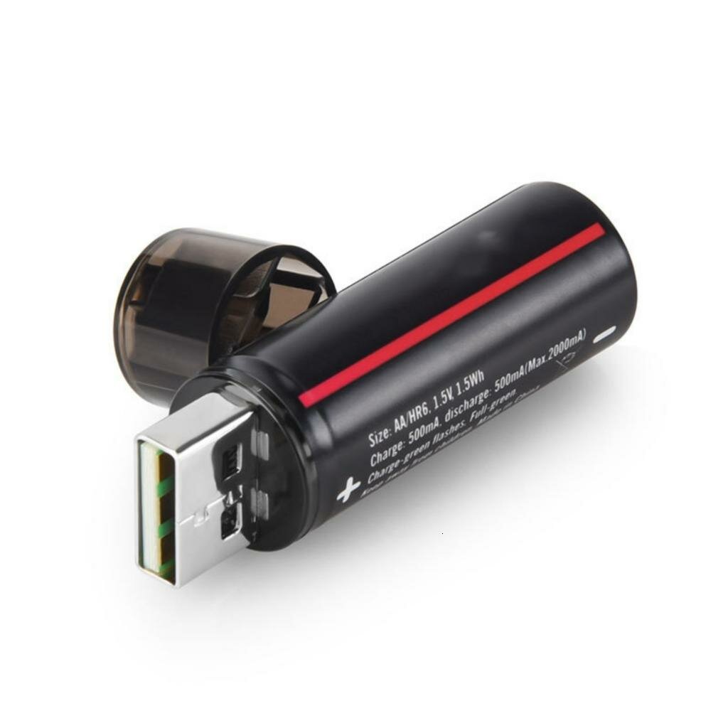 Перезаряжаемая литиевая батарея типа АА 1,5 В 1500 МВтч со встроенным USB-портом для зарядки