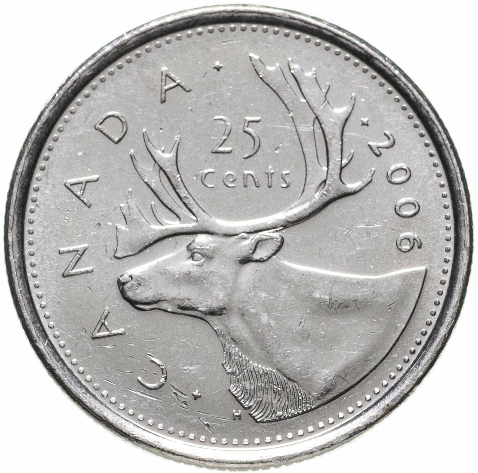 Канада 25 центов cents 2006, Сталь 925, в сохранности AU