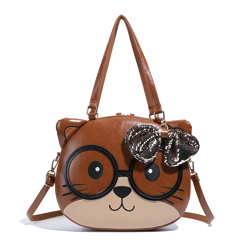 Милая женская сумка-тотэ с котиком и бантом | Объемная сумка для девушек | Стильная сумка для учебы и прогулок