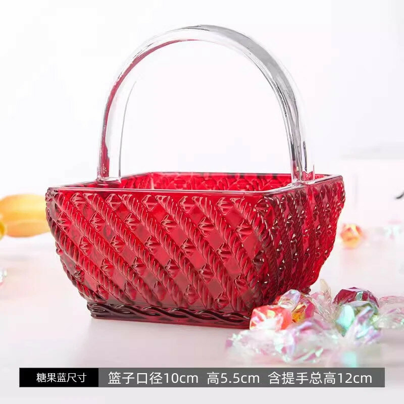 Праздничная красная стеклянная корзина-поднос для конфет и закусок, персонализированная маленькая фруктовница для дома