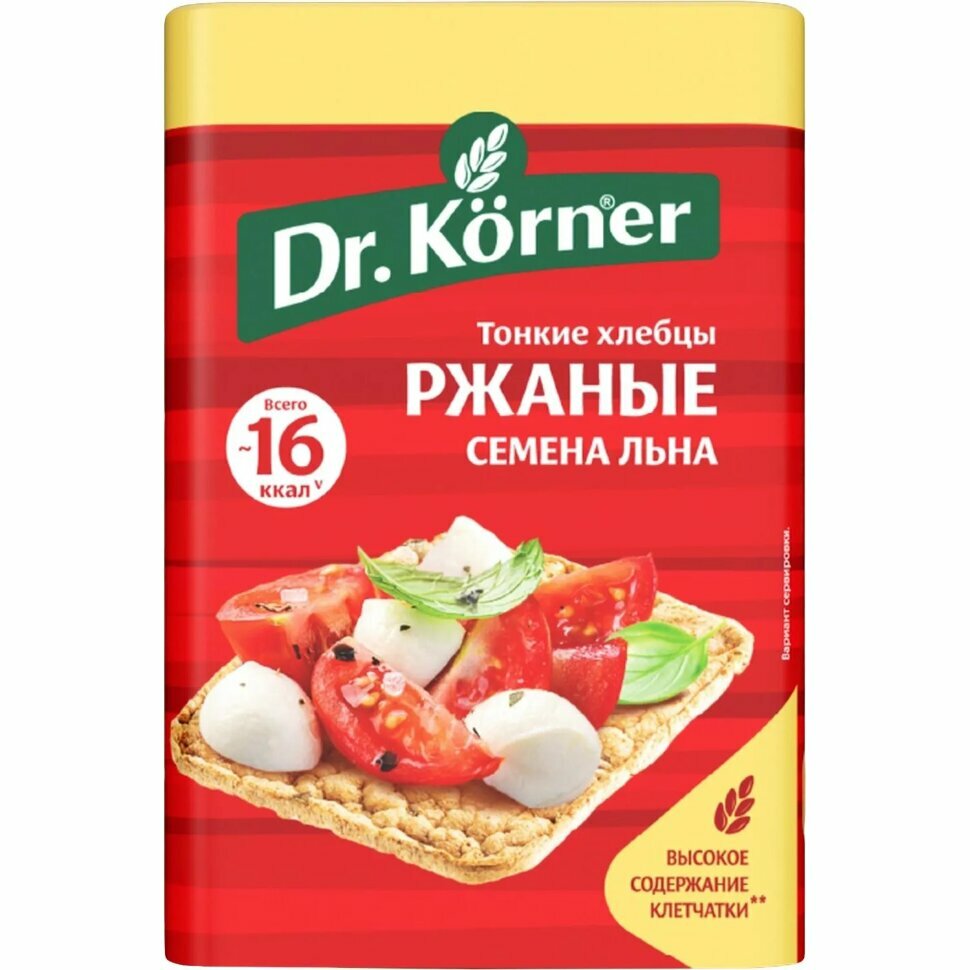 Хлебцы Dr.Korner Ржаные хрустящие с семенами льна, 100гх10шт/уп, 1706685